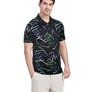 Golf Polo Shirts for Men Regular Fit Stylish Print Black L