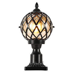 N / A EREBJENH Designer Outdoor Post Light Fixture with 3-Inch Pier Mount IP65 Waterproof E26 Bulb Base Clear Glass Shade Exterior Post Lighting,1-Light House Exterior Pillar Pole Lantern,Black