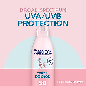 Coppertone WaterBabies Sunscreen Spray, SPF 50 Baby Sunscreen, Spray On Sunscreen, 6 Oz and Pure and Simple Sunscreen Stick, SPF 50, 0.49 Oz