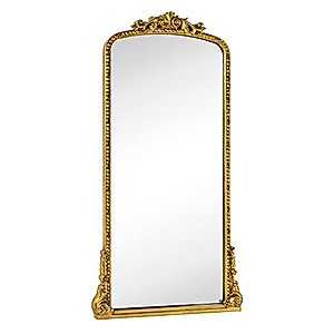 EGHOME Traditional Ornate Floor Mirror Arched Framed Full Length Wall Mirror Baroque Inspired Full Body Mirror, Antiqued Gold 30 x 60''