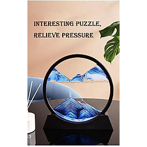 Yevheniy Moving Sand Art Picture,3D Hourglass Deep Sea Sandscape in Liquid Motion Display Glass Flowing Sand Frame for Boys Girls,Relaxing Decor for Home and Office (7", Blue)