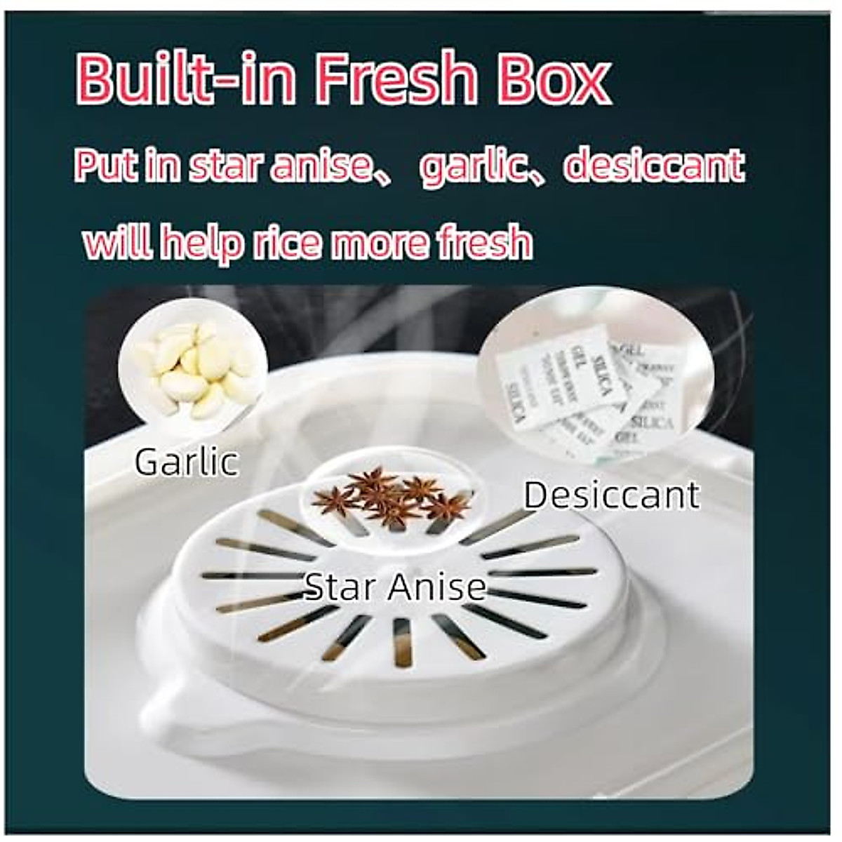 Azipehkx 22 Lbs Rice Dispenser,Container Sealed Moisture Proof with Measuring Cup for Kitchen Pantry Household, BPA-Free,Light Grey