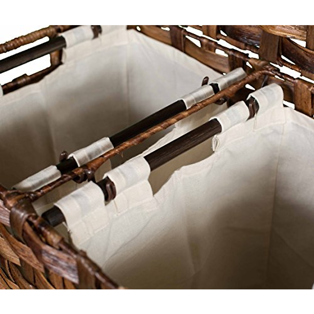 BIRDROCK HOME Abaca Divided Flat Weave Laundry Hamper with Bags - Hand Woven Clothes Basket - Sorter Hampers - Espresso