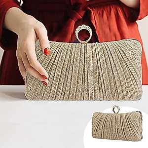 Womens Golden Evening Clutch Purse Glitter Handbag Pleated Evening Bag for Bridal Wedding Party (Gold)
