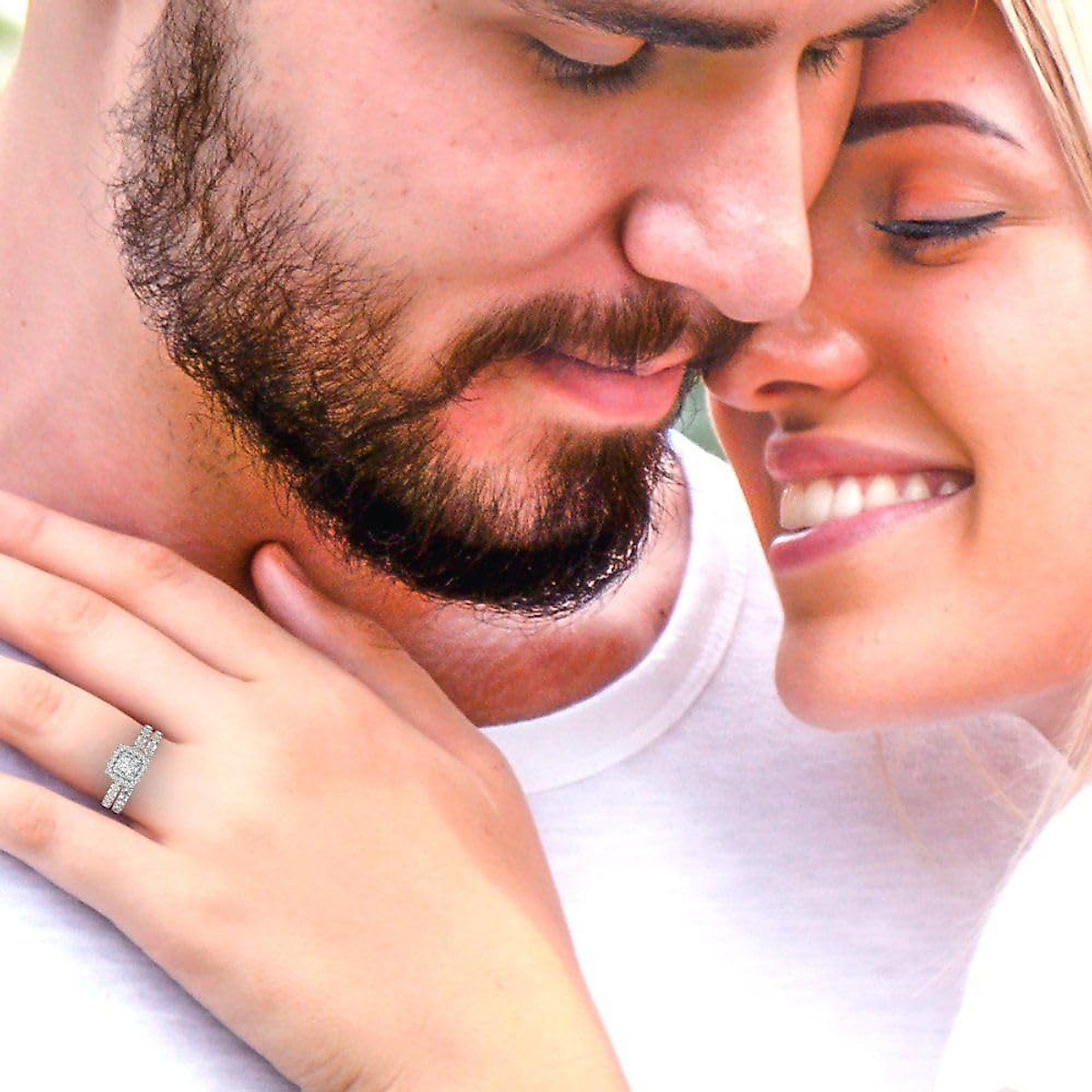 Clara Pucci 1.54 carat Princess Cut Halo Solitaire White Sapphire Bridal Wedding Anniversary Ring band set 14k White Gold 8.25