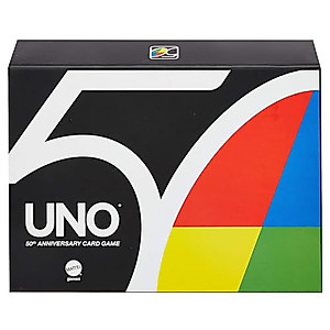 Mattel Games UNO Premium 50th Anniversary Edition Matching Card Game Featuring Commemorative Coin & 112 Cards, Game Night, Kids & Collectors Gift Ages 7 Years & Older.