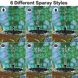 Solar Fountain for Bird bath, 2.5W Solar Water Fountain Pump with 6 Nozzles, Solar Panel Kit Water Fountain for Garden, Pond, Pool, Patio, Fish Tank, Outdoor