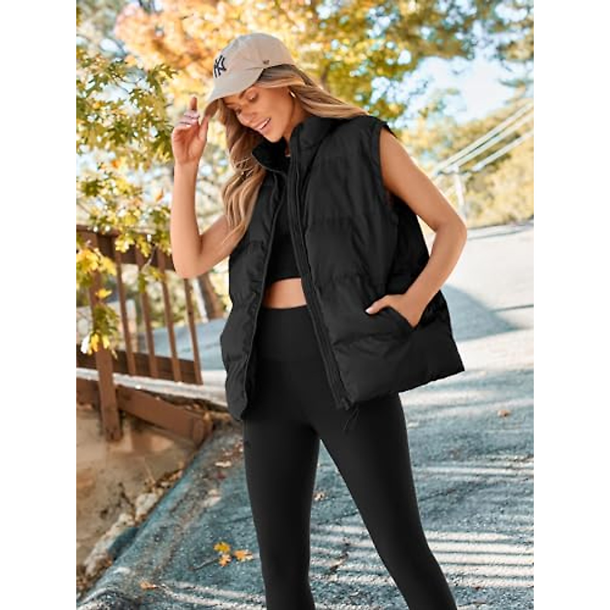 AUTOMET Puffer Vest Women Sleeveless Zip Up Outerwear Warm Puffer Lightweight Down with Pocket Fall Winter Jackets Coats 2025 Black M