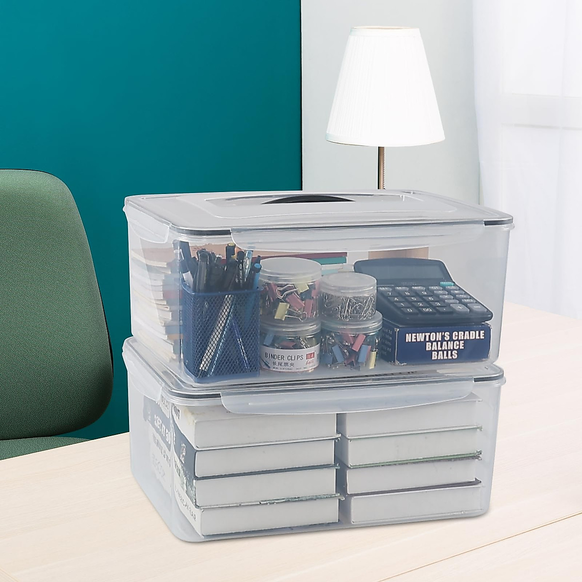 Innouse 4-Pack Sealed Food Storage Containers with Lid, Clear Plastic Storage Boxes Bin with Handle