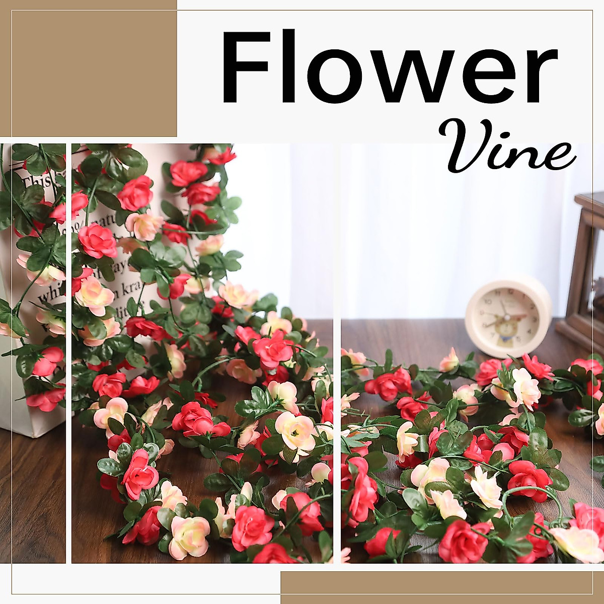 Miracliy 5 Pack 41 FT Fake Rose Vine Flowers Plants Artificial Flower Hanging Rose Ivy Home Hotel Office Wedding Party Garden Craft Art Déco
