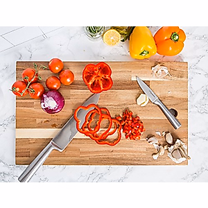 Knife Block Set - 17 Pieces - Includes Solid Wood Block, 6 Stainless Steel Kitchen Knives, Set of 8 Serrated Steak Knives, Heavy Duty Poultry Shears, and a Carbon Steel Sharpening Rod