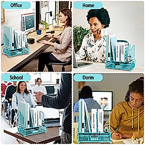 Beiz Blue Desk Organizer and Accessories Storage with 5 Vertical File Folder Holders, Paper Tray, Drawer for Women Office, Home, Dorm, Workspace to Collect Office Supplies