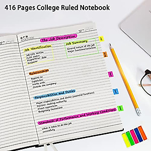 Amanple Notebook Journal, A4 400 Pages College Ruled Notebook, Leather Journal for Writing, 8.5" x 11", 125pcs Sticky Tabs, Inner Pocket, Lined Notebook for Work School, Thick Paper, Black