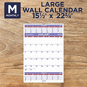 2022 Wall Calendar by AT-A-GLANCE, 15-1/2" x 22-3/4", Large, 3-Month, Wirebound (PM628)