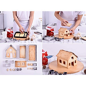 18pcs 3D Creative Christmas Cookie Cutters Set Gingerbread House Chocolate House Cutter Kit Biscuit Cake Bakeware Santa Elk Festival Xmas DIY 3D Type Cracker Cookie Mold