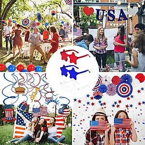 QXBXYHM 6 Pcs Independence Day Star Shaped Rimless Sunglasses Transparent Pentagram Glasses 4th of July Red White Blue Disco Glasses