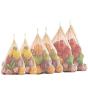 Reusable Produce Bags, Cotton Mesh Produce Bags, Onion Mesh Bag, 100% Organic Cotton, Cloth Produce Bag Grocery, Vegetables Bags for Grocery Shopping, Cotton Vegetables & Fruits Mesh Bag 6 (2XL,2L,2M)