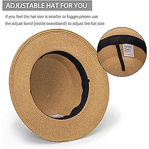 Women Beach Straw Sun Hat - Summer Classic Boater Sun Hat Panama Short Brim Fedora for Party Travel(S/M) Khaki