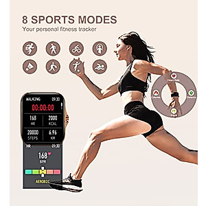 Iaret Smart Watch for Women(Call Receive/Dial), Fitness Tracker Waterproof Smartwatch for Android iOS Phones 1.7" HD Full Touch Screen Digital Watches with Heart Rate Sleep Monitor Pedometer, Gold