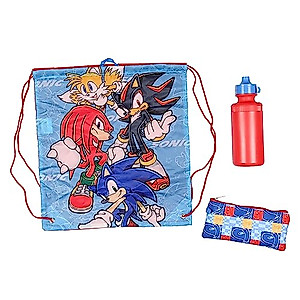 Sonic The Hedgehog Backpack 16" Fast Molded Lunch Box Cinch Bag 5PC Set