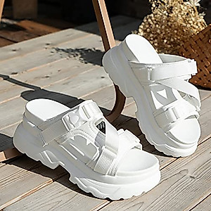 GILIGEGE Sandal for Women Non-Slip Thick Sole Sport Slip On Mesh Breathable Stylish Sport Sandal Outdoor Casual (F-White, 6.5)