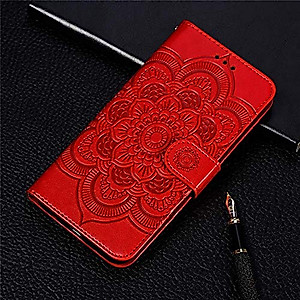 LEECOCO for Samsung A20 Case Mandala Embossing Luxury PU Leather Flip Notebook Wallet Bookstyle Magnetic Stand Card Slot Folio Bumper Protection Cover for Samsung Galaxy A20 / A30 Mandala Red LD