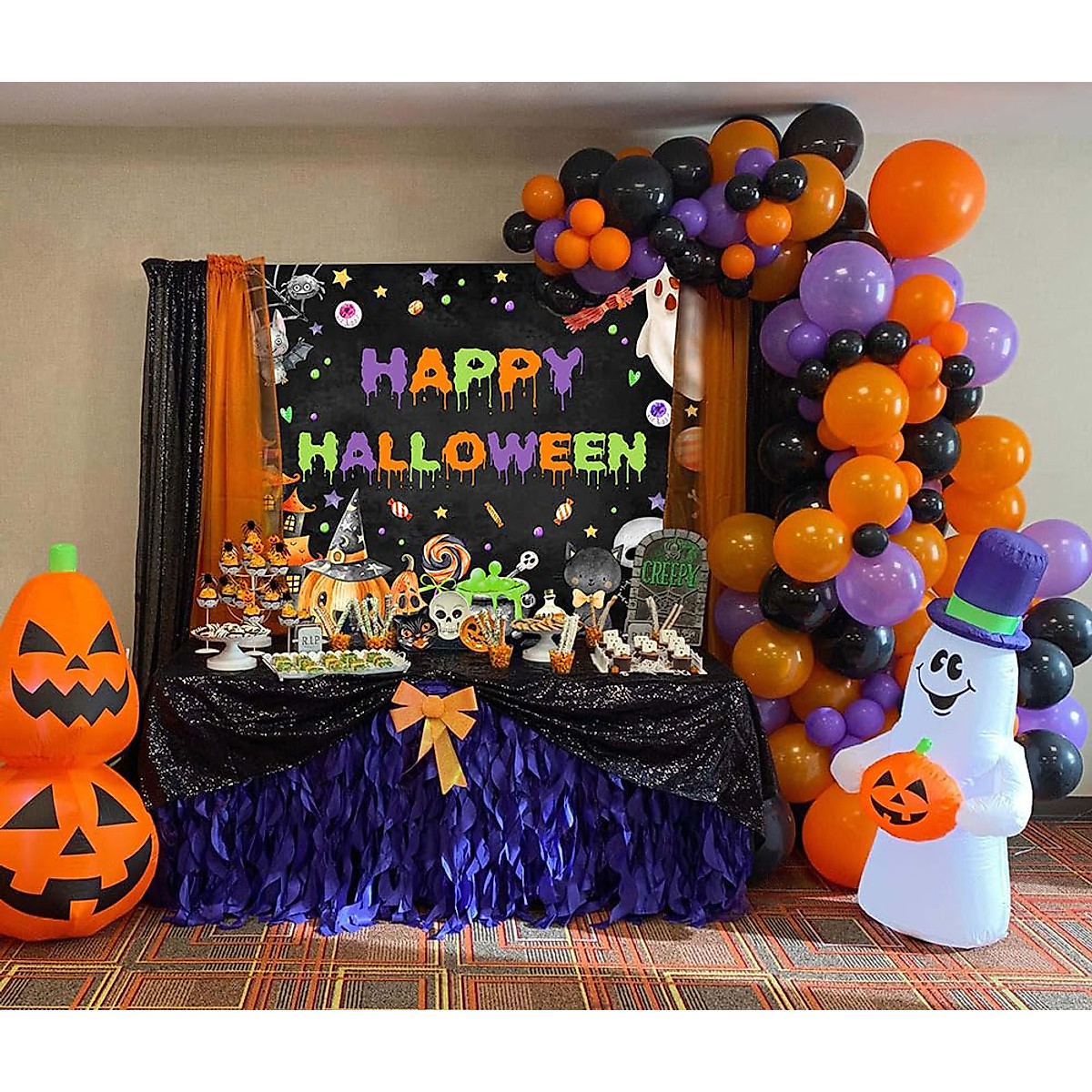 Avezano Happy Halloween Backdrop Spooky Ghost Party Banner for Kids Halloween Party Background Halloween Home Wall Decorations(7x5ft)