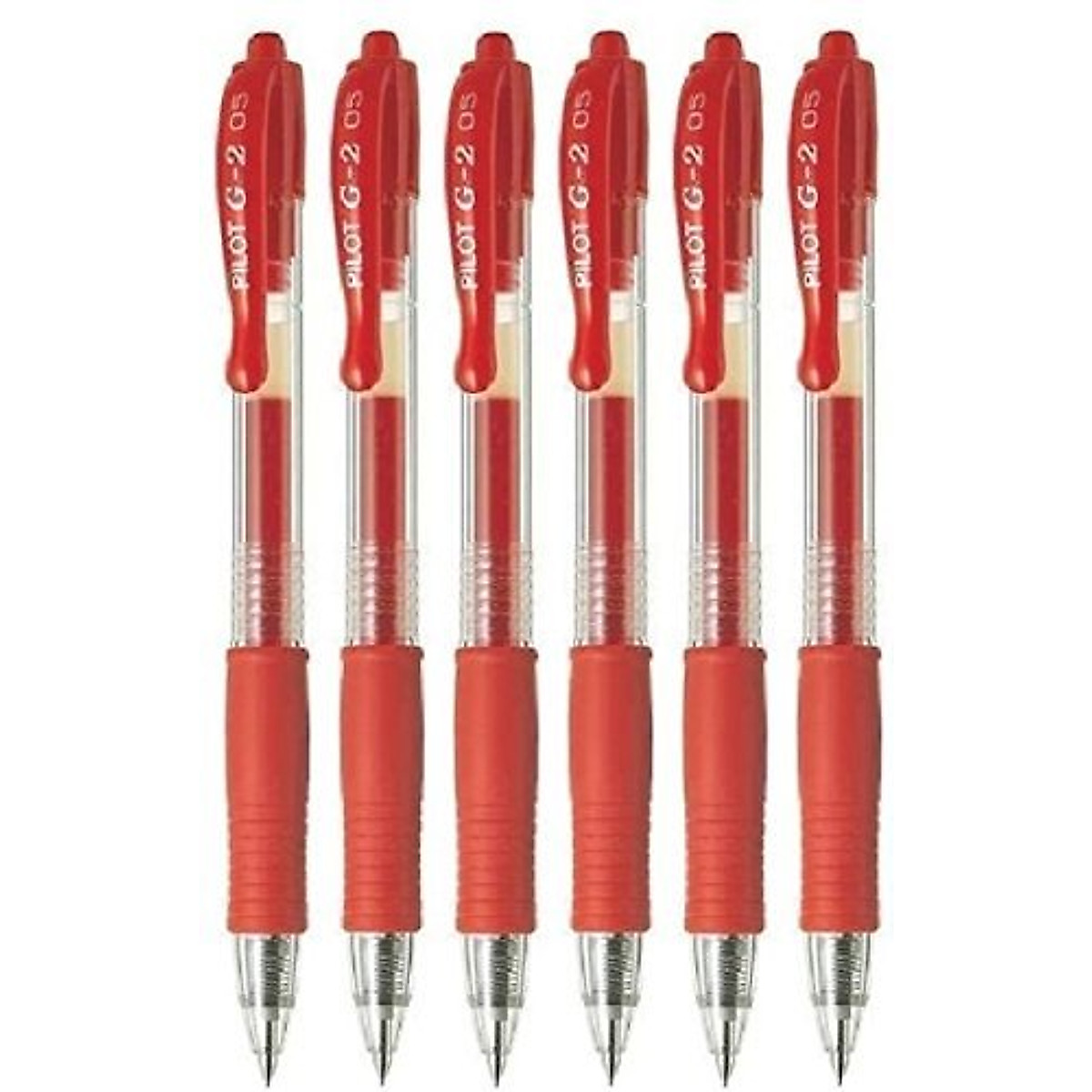 Pilot G2 Red Retractable Rollerball Pen Pens Extra Fine Gel Ink Refillable 0.5mm Nib Tip 0.3mm Line G2-5 (Pack Of 6)