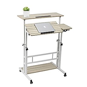 Hadulcet Mobile Standing Desk, Rolling Table Adjustable Computer Desk, Stand Up Laptop Desk Mobile Workstation for Home Office Classroom with Wheels, 31.49 x 23.6 in Beige