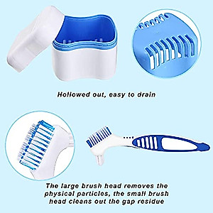 Denture Bath Cases with Denture Cleaner Brushes Denture Cups Denture Boxes Bath Dentures Container with Basket Denture Holder Denture Brush Retainer Case for Travel Retainer Cleaning (Blue)
