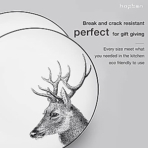 Kitchen Plates and Bowls Sets for 6, 18 Piece Dinnerware Sets, Dish Set with Deer Theme, Microwave Safe Plates and Bowls, Chip Resistant Dinnerware, Dishwasher Safe