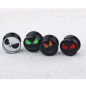 4 Pairs Skull Acrylic Ear Gauges Earring Plugs Logo Internally Threaded Screw fit Flesh Tunnels (10mm=00g)
