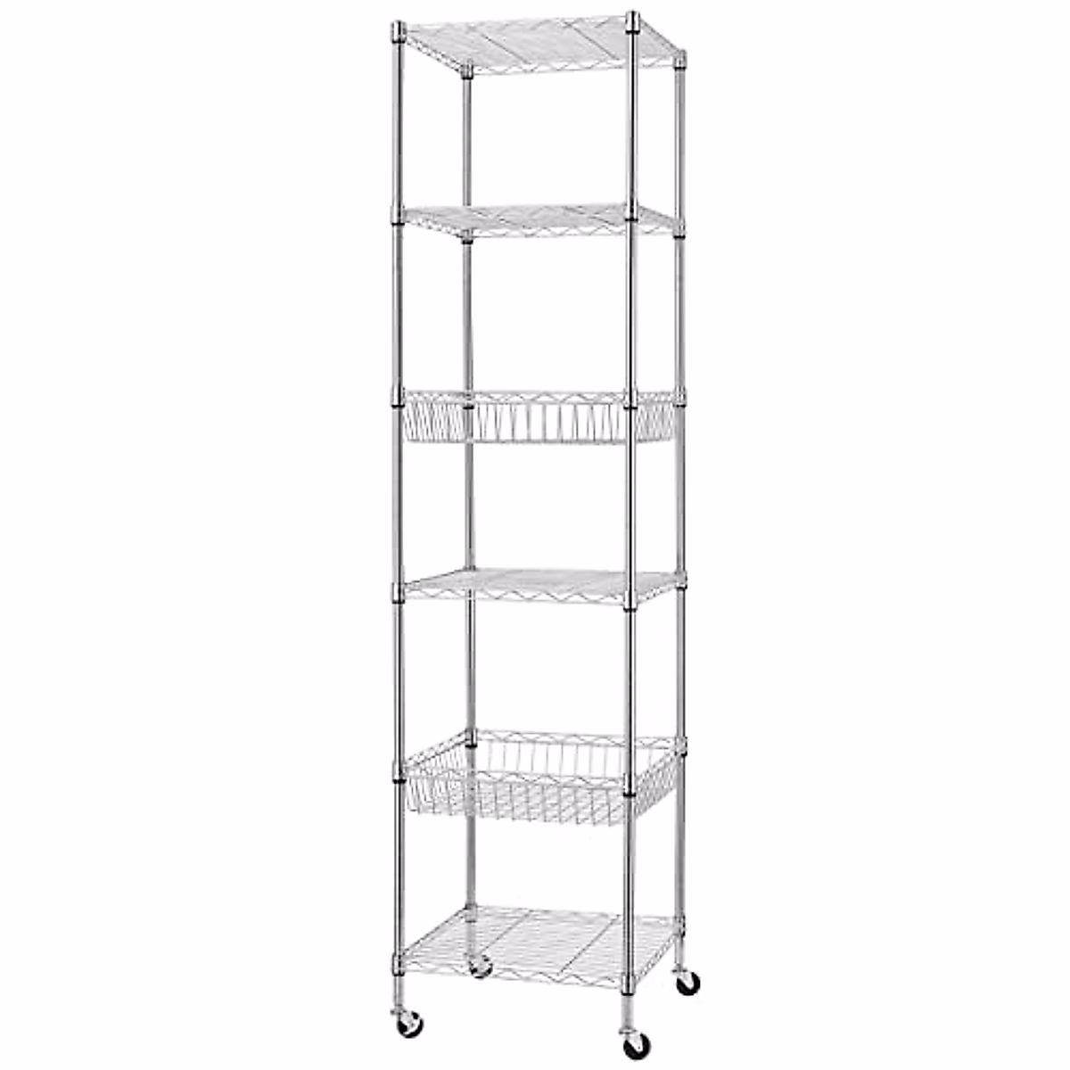 Finnhomy Heavy Duty 6 Tier Wire Shelving Unit with Wheels 18x18x72-inches 6 Shelves Storage Rack Thicken Steel Tube, Adjustable Shelving Rack for Kitchen Bathroom Office, NSF Certified, Chrome