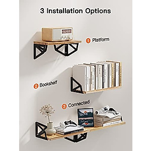 AMADA HOMEFURNISHING Floating Shelves Wall Mounted Storage Shelves Set of 4, Rustic Solid Wood Wall Shelves for Bedroom/Living Room/Bathroom/Kitchen/Office, AMFS27