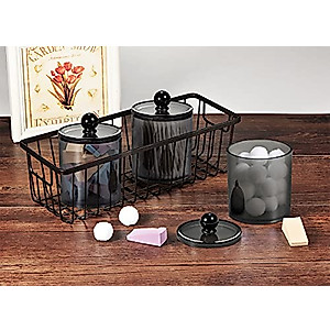 6 Pack of 12 Oz. Qtip Dispenser Apothecary Jars Bathroom with Labels - Qtip Holder Storage Canister Clear Plastic Acrylic Jar for Cotton Ball,Cotton Swab,Cotton Rounds,Floss Picks, Hair Clips (Black)