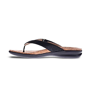 Revere Napoli Women's Supportive Flip Flop Sandal Black Lizard - 8 Medium