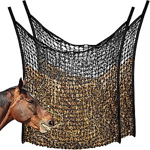 Fabbay 2 Pcs Slow Feed Hay Net Hay Feeder Bags for Horses Goat Stall Trailer Horse Feeding Supplies(63 x 40 Inch,Black)