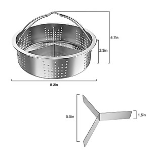 Stainless Steel Steamer Basket, Vegetable Steamer Basket Rack for Cooking, Instant Pot Steamer Basket Insert for Veggie Fish Seafood Broccoli Egg Cooking, Silve