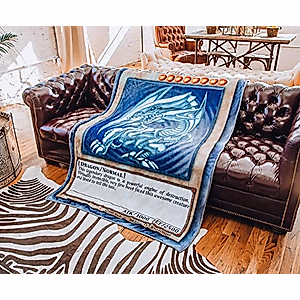 Surreal Entertainment Yu-Gi-Oh! Blue-Eyes White Dragon Card Fleece Throw Blanket | Anime Plush Soft Cover For Sofa, Bed | 45 x 60 Inches, Gold