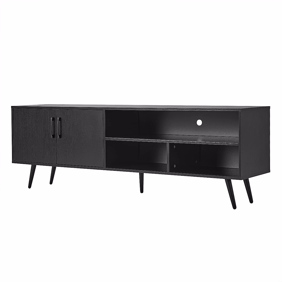 Panana TV Stand Television Console Unit Cabinets with 3 Open Cubby and 2 Doors for Living Room Bedroom for TVs up to 70 Inches (62.99 Inches Black)