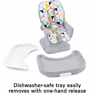 Fisher-Price SpaceSaver Simple Clean High Chair Baby to Toddler Portable Dining Seat with Removable Tray Liner, Windmill
