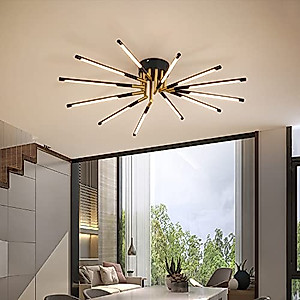 Modern Led ceiling light fixtures flush mount, Black and Gold Light Fixture Ceiling Mount, Modern Dining Room Light Fixture hanging,12-head Led Ceiling Lights for Bedroom,Living Room,Kitchen, Hallway
