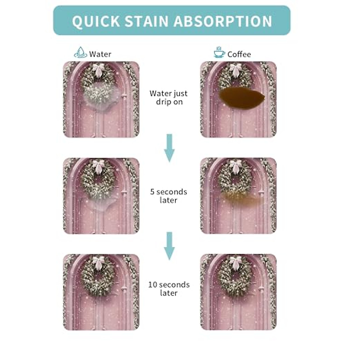 Coffee Mat for Counter, Christmas Pink Castle Gate Xmas Wreath Absorbent Hide Stain Coffee Bar Mat, Non-slip Coffee Bar Accessories Kitchen Drying Mat Fit Under Coffee Maker Espresso Machine