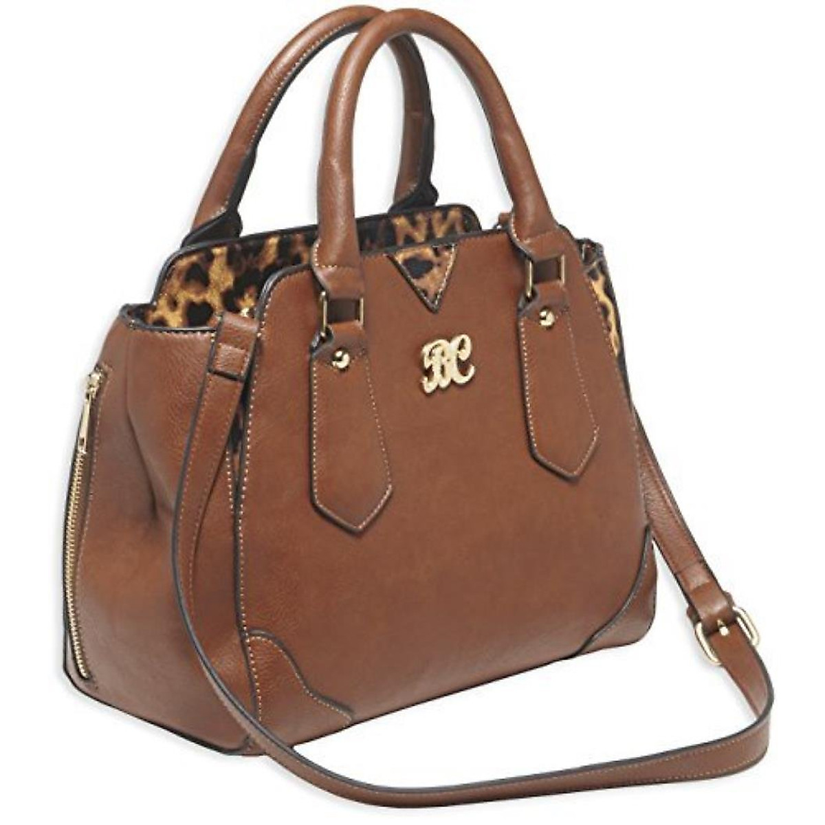 Bulldog Cases Satchel Style Purse with Holster, Chestnut with Leopard Trim, Medium