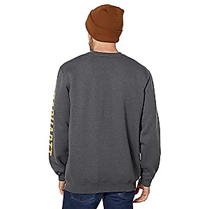 Carhartt Men's Loose Fit Midweight Crewneck Logo Sleeve Graphic Sweatshirt, Carbon Heather, X-Large