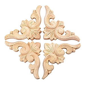 4-Pack Wood Carved Appliques Onlay Decal for Furniture, 6x6cm/2.36"x2.36", Corner Decal for Desk Cabinet Mirror Dresser Drawer Home Decoration