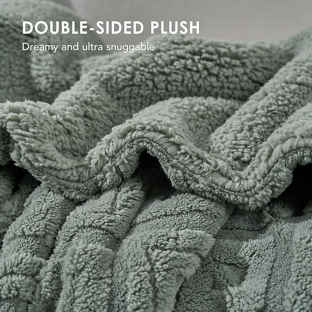 EVERGRACE Jacquard Boho Sherpa Fleece Throw Blanket for Couch, Super Soft Cozy Fuzzy Plush Blankets for Winter, Reversible Thick Warm Blanket for Bed, Sofa, Living Room, Sage Green, 50" x 60"