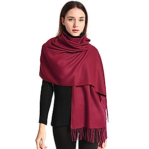 EASE LEAP Pashmina Scarfs for Women Silky Shawls and Wraps for Evening Dresses Soft Large Scarves Wedding Warm Stylish Solid Color, Wine Red