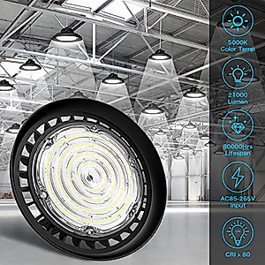 ZCWZMW LED High Bay Light 150W, 21000LM, 5000K LED Bay Light, US Plug with 5' Cable, (Eqv. to 600W HPS/MH) High Bay LED Lights for Commercial Shop Lowbay Area Lighting, AC85-265V Warehouse Lights