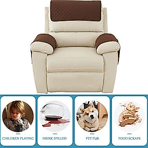 ZGDDPZA Sofa Armrest Cover,1/2/3 Seater Sofa Headrest Slipcovers with Pocket Nonslip Armchair Cover Quilted Water Proof Furniture Protector for Recliner Couch (Coffee,1 Seat Recliner 3 pc)